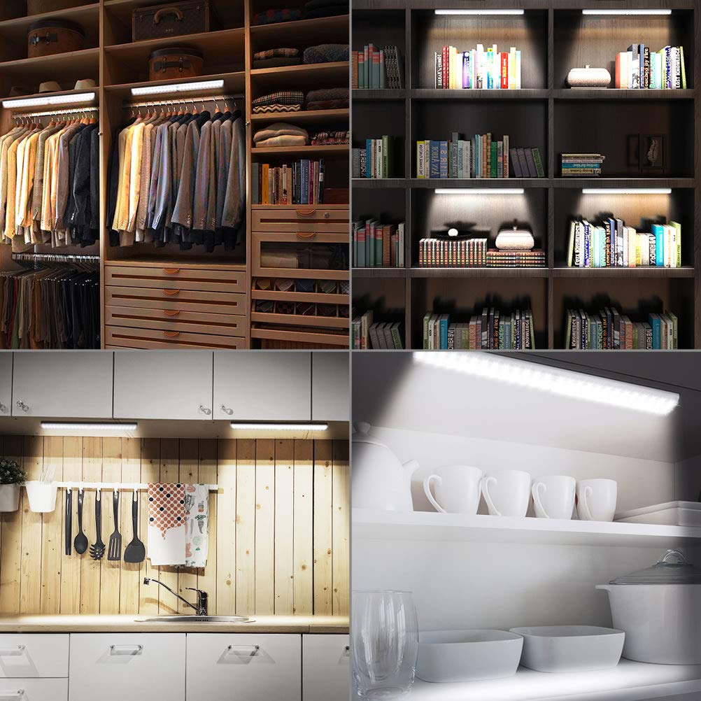imenou Led Closet Light, USB Rechargeable 52-LED Under-Cabinet Lighting, Motion Sensor Activated Night Light with Magnetic Strip for Closet, Cabinet, Wardrobe (White 2pack)