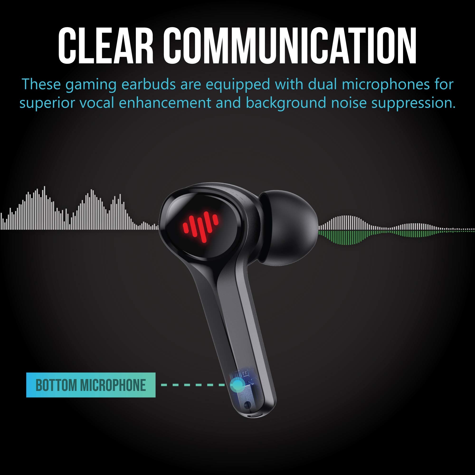 iLuv SG100 Gaming Wireless Earbuds, Bluetooth in-Ear with Changing LED Lights Ultra-Low 60ms Latency and Hands-Free Call MEMS Microphone, includes Compact Charging Case and 4 Ear Tips, Black