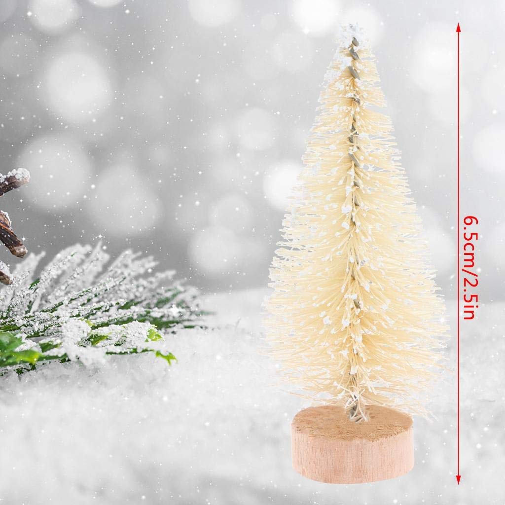 Ioffersuper 12Pcs Mini Sisal Trees with Wood Base Artificial Christmas Pine Trees Bottle Brush Trees for Winter Snow Miniature Scenes DIY Christmas Crafts Xmas Holiday Home Desk Tabletop Decor