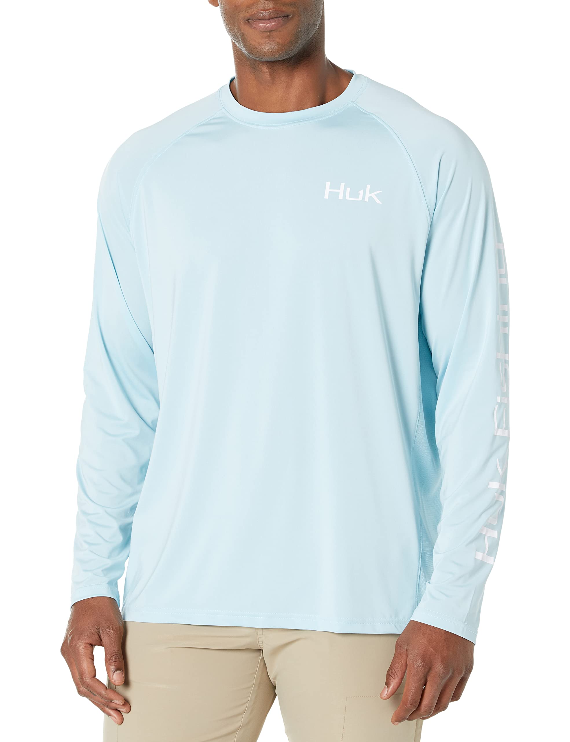 HUK Men's Pursuit Long Sleeve Sun Protecting Fishing Shirt, Bass-Ice Blue, Large