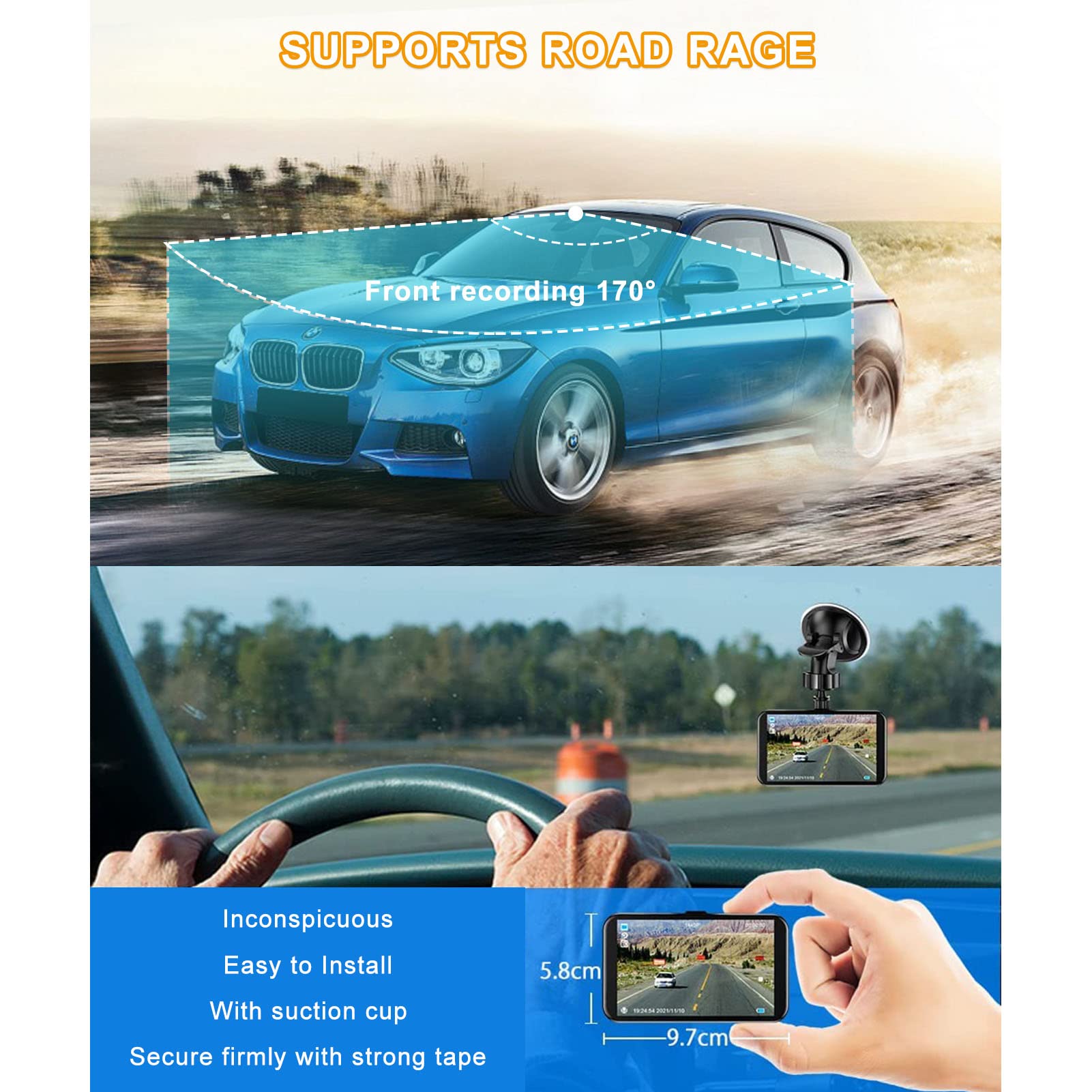 Korlagh Dash Cam Full HD 1440P Dash Camera for Cars 170° Wide Angle 3.5" LCD Screen, WDR,Parking Monitor ,Super Night Vision Loop Recording Motion Detection Dashboard Camera