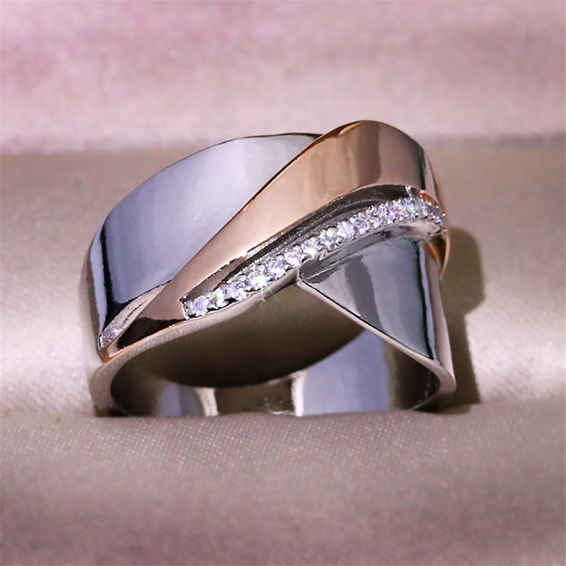 Idiytip Fashion Women's Charm Rings Two-Tone Bow Cross Ring for Birthday Valentine's Day(Size 7)