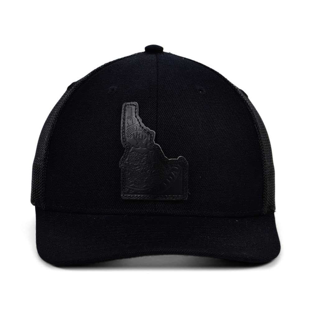 Local Crowns Georgia Black White Leather State Flag Fill Patch Curved Black Trucker Cap