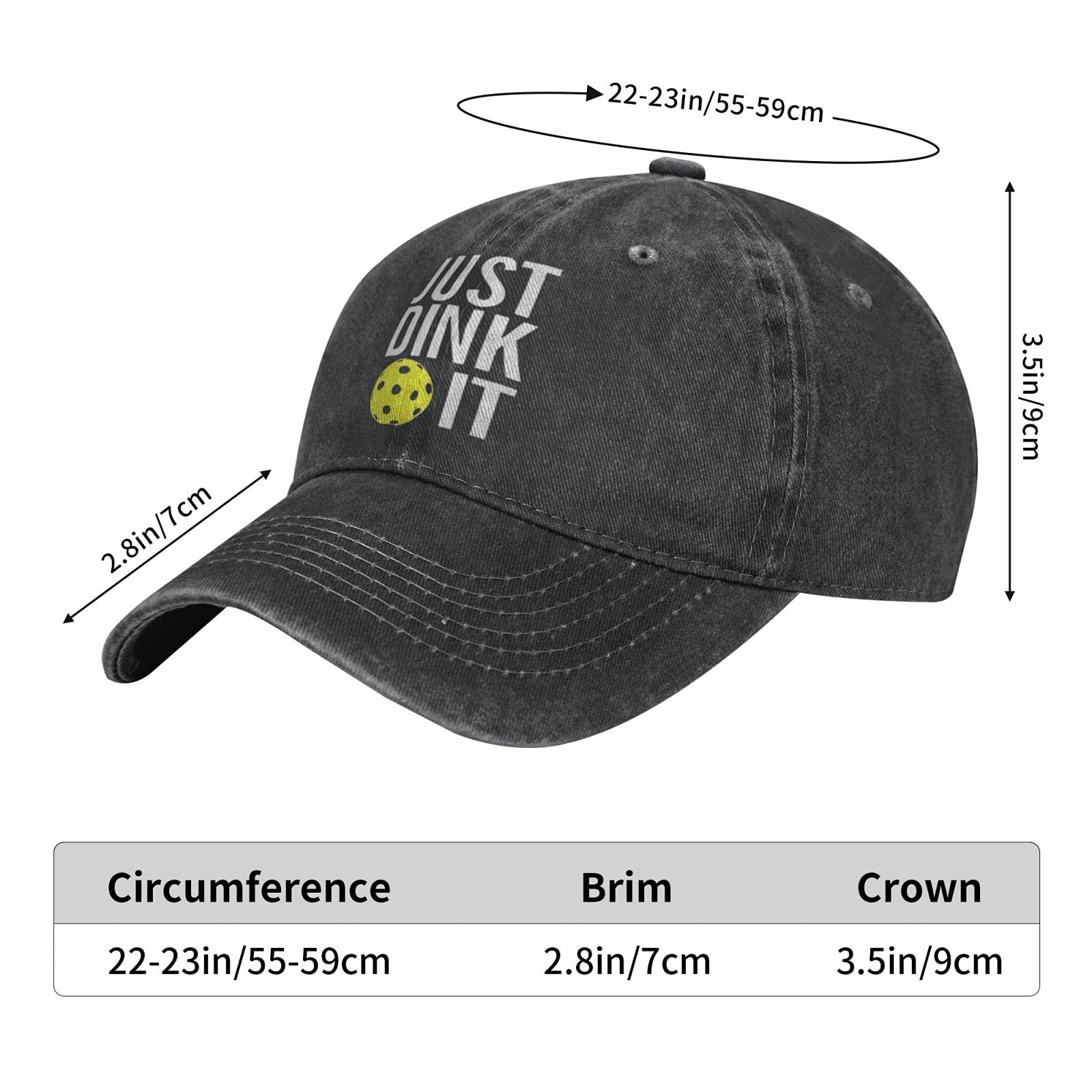 Just Dink It Pickleball Baseball Cap Adjustable Men's Women's Sport Baseball Vintage Washed Funny Trucker Dad Hat Black