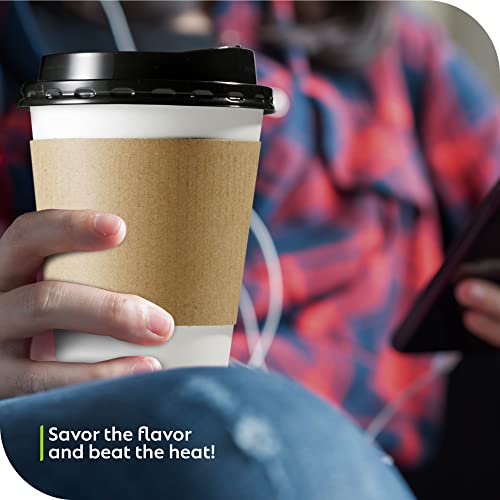 Kraft Paper Hot Cup Sleeve Jacket Holder | Corrugated Cardboard Protective Hot And Cold Insulator | Espresso Coffee Milk Tea Beverage And Hand Protector Fits 12/24oz Paper cups (Kraft, 200)