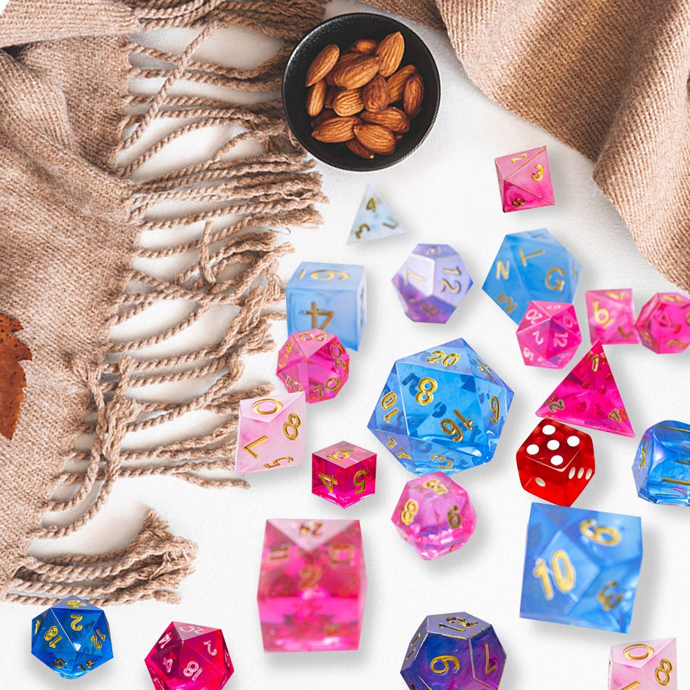 Juanya Dice Molds for Resin, 19 Styles Polyhedral Game Silicone Resin Dice Molds with Mixing Sticks, Finger Cots, Cups, Droppers and Acrylic Paints for Resin Lovers Table Games DIY Making