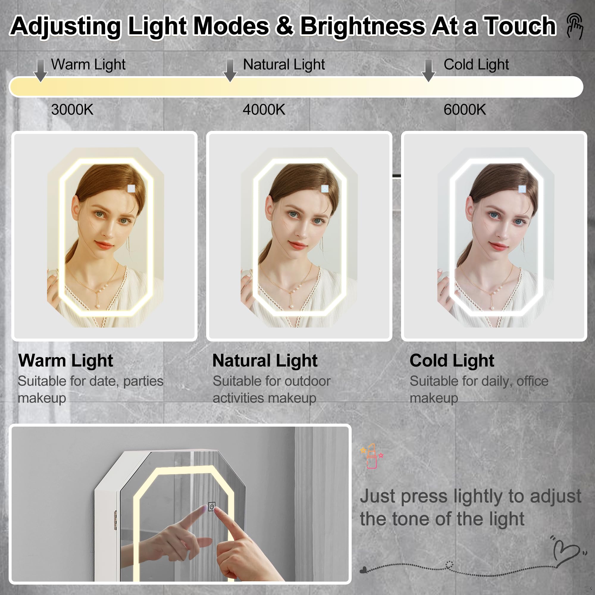 VECELO Medicine Cabinets with Mirror, Modern Wall-Mounted Cabinet for Bathroom, Wall Cabinet with LED Lights, USB Port, 22.4x14.6x3.9 in