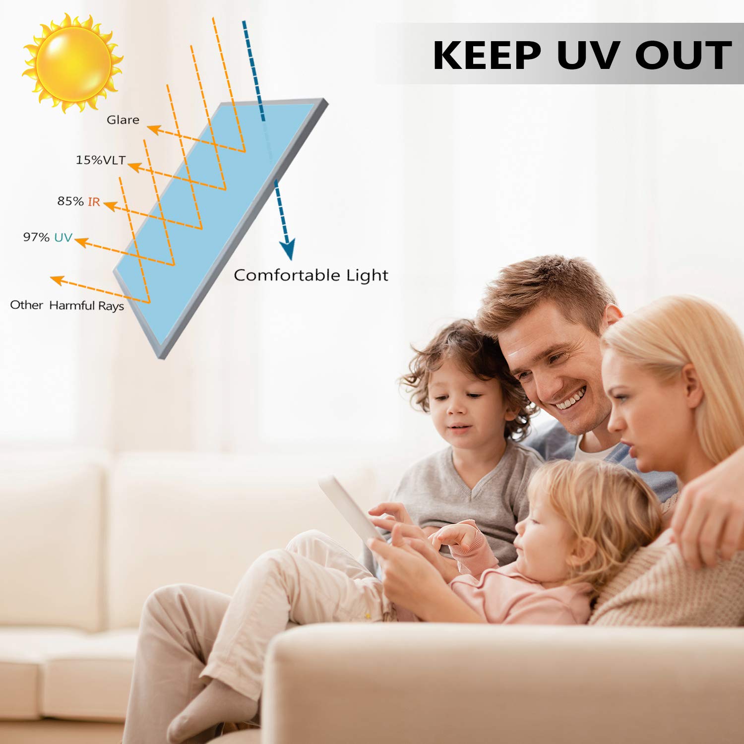 HooTown Window Tint for One Way Daytime Privacy Window Film Heat Control Sun Blocking Anti UV Non-Adhesive Static Cling Reflective Mirror Glass Film for Home Office, Black Silver, 23.6 in x 32.8 ft