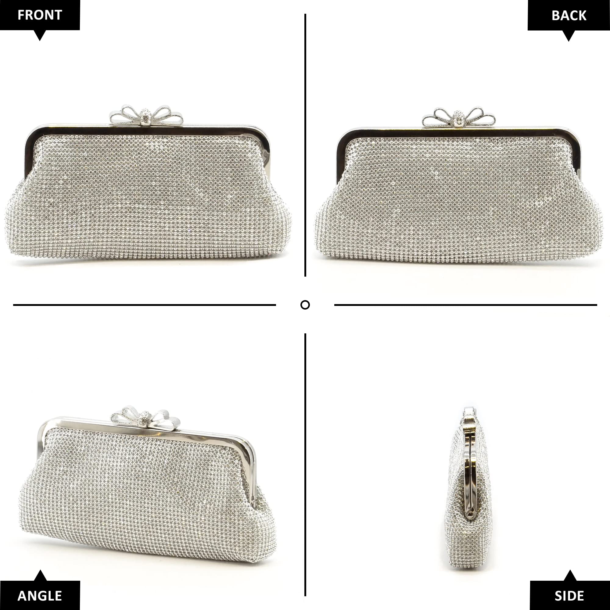 Like Dreams Women Evening Clutch Bag Prom Bling Rhinestone Crossbody Formal Date Night Wedding Purse (Silver)