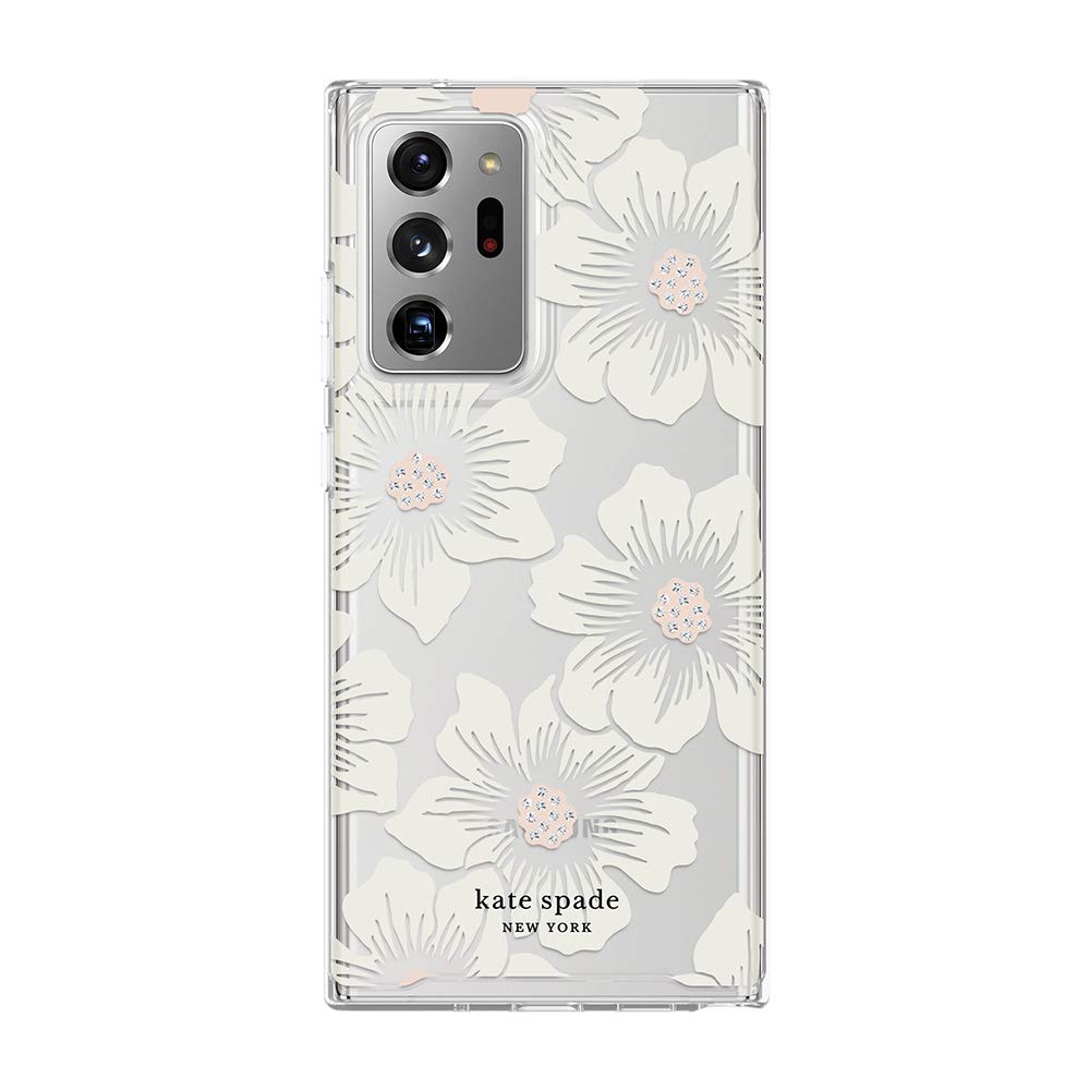 kate spade new york Protective Hardshell Case (1-PC Comold) for Samsung Note 20 Ultra & Samsung Note 20 Ultra 5G - Hollyhock Floral Clear/Cream with Stones/Cream Bumper