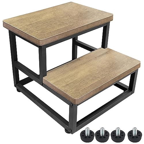 TSTWETO Step Stools for Adults, 2 Step Stool for Kids, Wooden Bed Steps for High Beds, Heavy Duty Wood Bedside Stepping Stool for Kitchen Bathroom, Hold Up to 550 Lbs Capacity-Brown