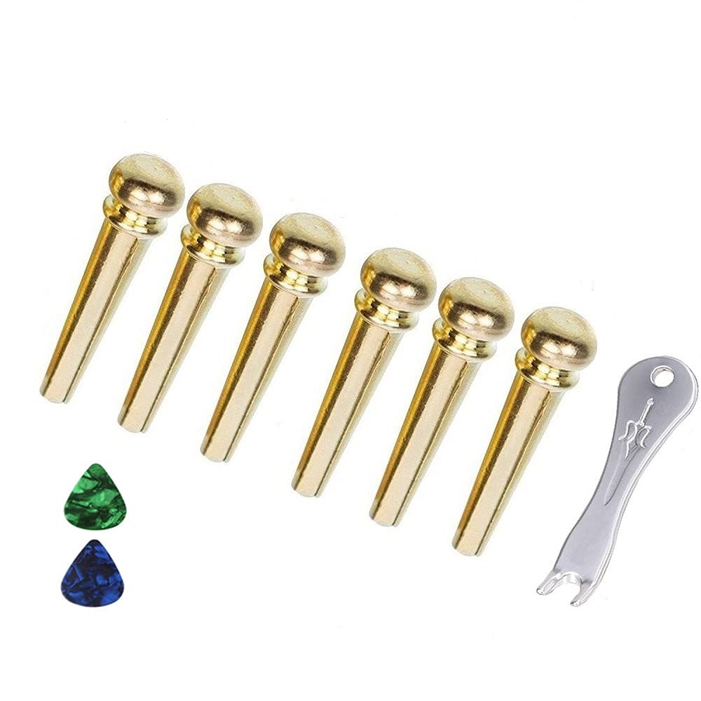 Imelod Guitar Bridge Pins Pegs Guitar Parts 6pcs Brass Copper for Acoustic Guitar With Guitar Bridge Endpin Replacement Parts for Guitar