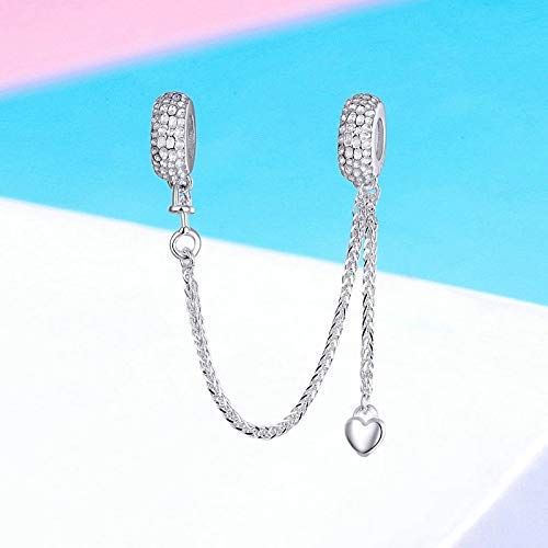Heart Clasp Safety Chain Charm Authentic 925 Sterling Silver Clip Lock Stopper Charm Spacer Beads for Charms Bracelets (Heart Safety chain)