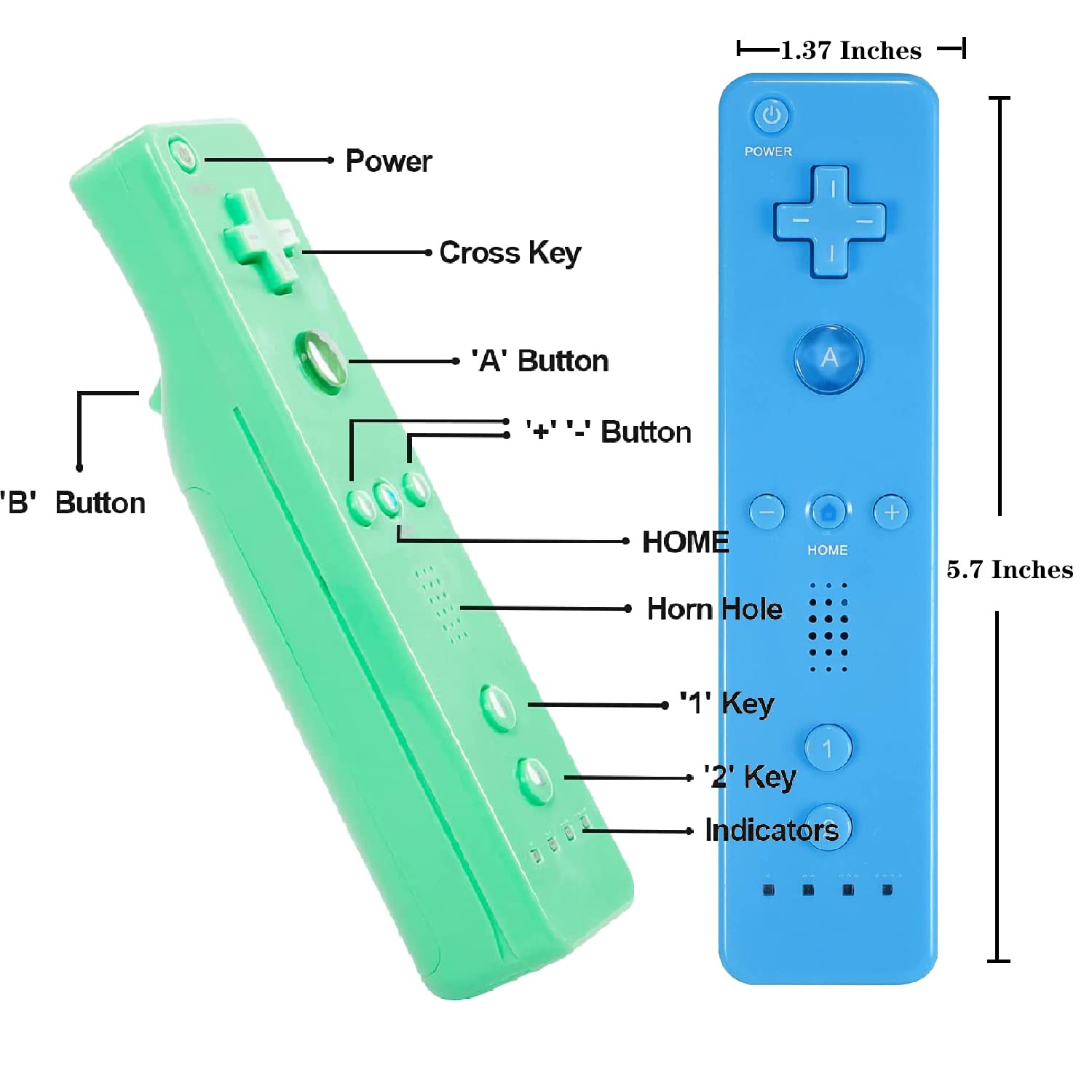 JTao-tec Wii Remote and Nunchuck Controller 2 pack Wii Remote Controller with Silicon Case for Wii and Wii U Aqua Green + Light Blue