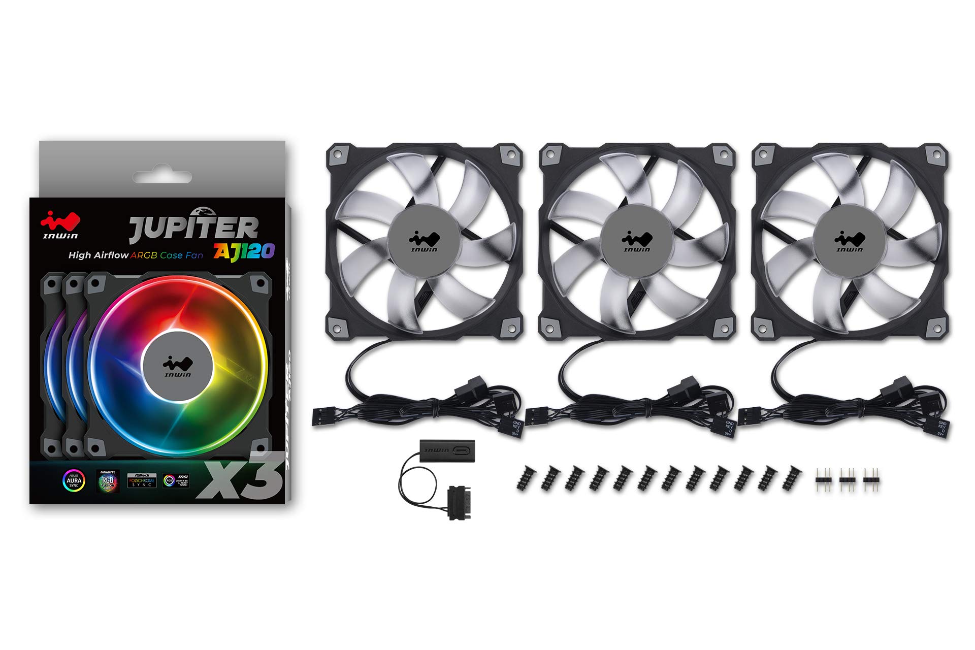 IN WIN Jupiter AJ120 High Air Flow Addressable RGB Fan Kit 120mm (Triple Pack)