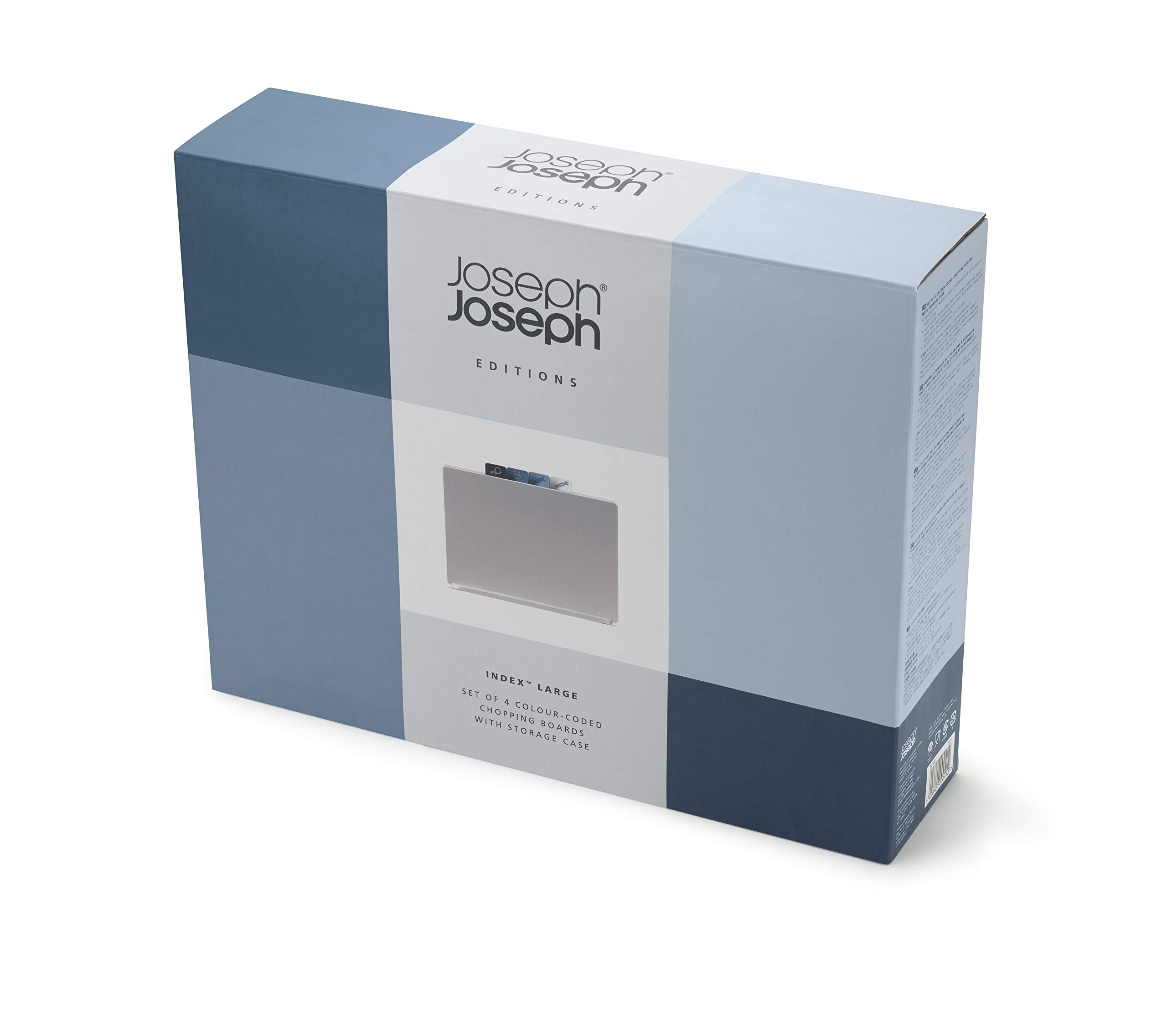 Joseph Joseph Index Plastic Cutting Board Set with Storage Case Color-Coded Dishwasher-Safe Non-Slip, Large, Sky