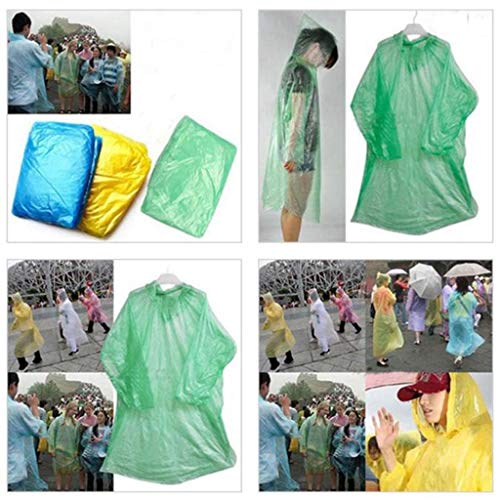 HTDBKDBK 10 Pack Disposable Adult Waterproof Rain Coat Poncho Hiking Camping Drawstring Hood Raincoat Unisex(Free Size, Random) (Multicolor)