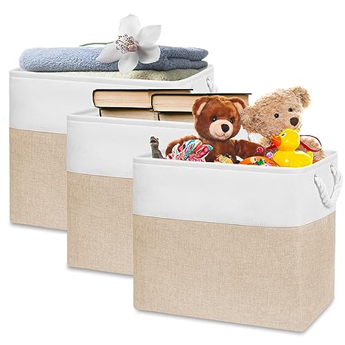Hylarios Fabric Storage Baskets for Shelves 3 Pack, Storage Bins with Handles for Organizing Foldable Storage Bins for Toys, Clothes, Closet Large Storage Bins 17x12x15inches