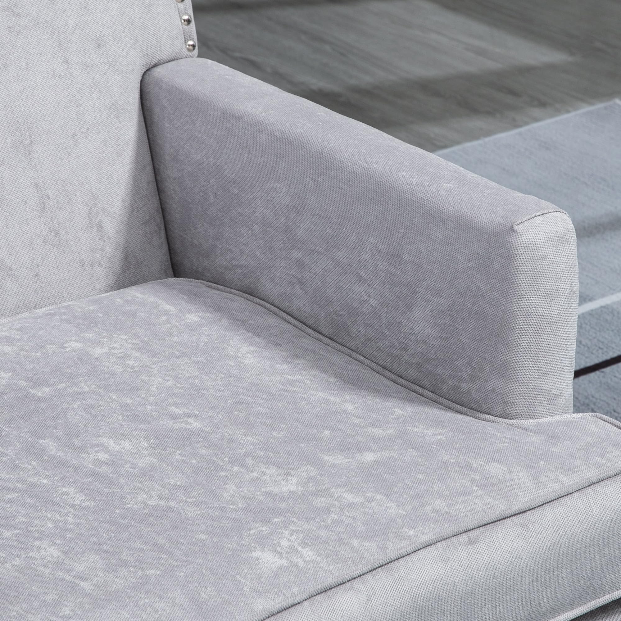 HOMCOM Modern Accent Chair with Solid Wood Legs and Nailhead Trim, Upholstered Armchair for Living Room, Dark Gray