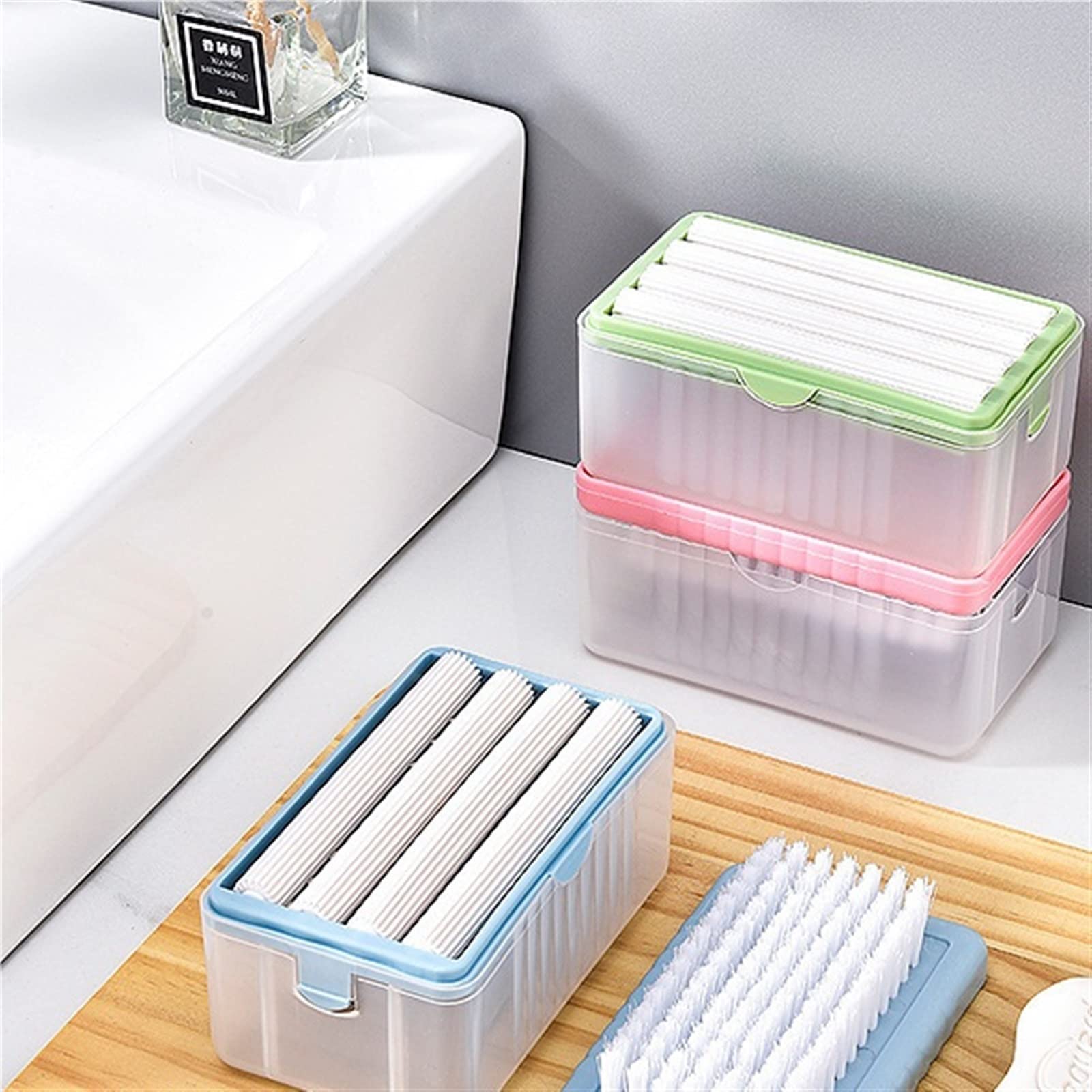 INKSKI Square Soap Travel Case Multifunctional Soap Foaming Box Hands-Free Toilet Roller Soap Box with Laundry Brush (Color : Green)