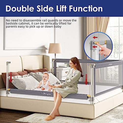 Ixdregan Bed Rail for Toddlers - Double Side Lift and Adjustable Height Bed Rails for Queen Bed, Safe & Nature Fiber Material Washable, Fits for Full-Size Bed Rail for Baby (Grey, 1 Piece, 78.7ββ)