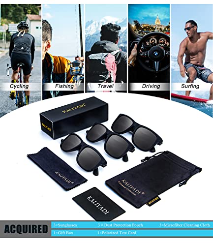 KALIYADI Sunglasses Men Polarized Sun glasses for Mens Womens Classic Matte Black Frame UV Protection 3pack(Grey/Grey/Grey)
