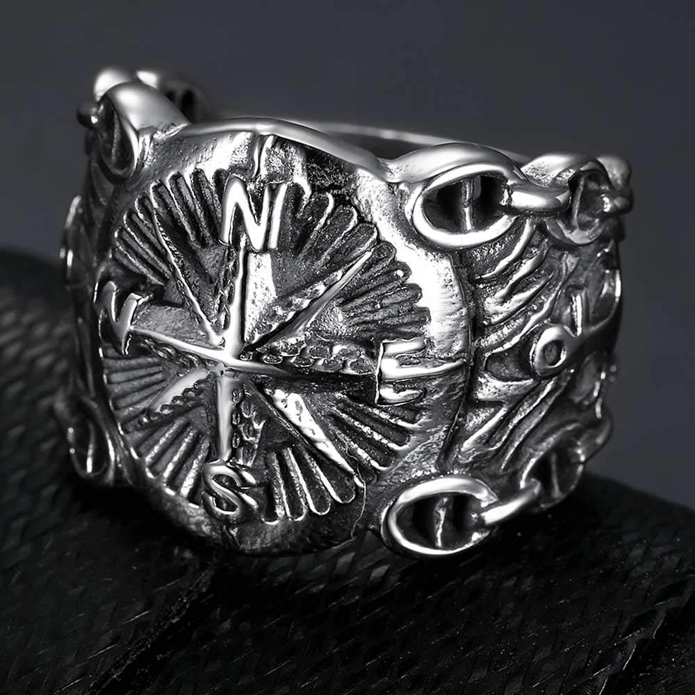 Jude Jewelers Retro Vintage Stainless Steel Compass Pirates Sailor Biker Cocktail Party Ring (Silver, 11)