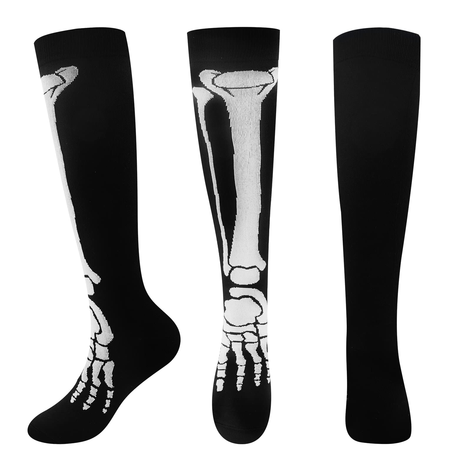 Junely Halloween Compression Socks for Women Knee High Skeleton Skull Gothic Stockings for Running Support Nurses Pregnancy Flying Sports Black