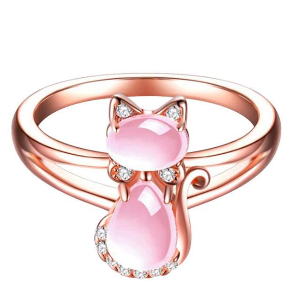 Jude Jewelers Rose Gold Pink Fleurstone Cat Rhinestones Animal Ring Women Kids (4)