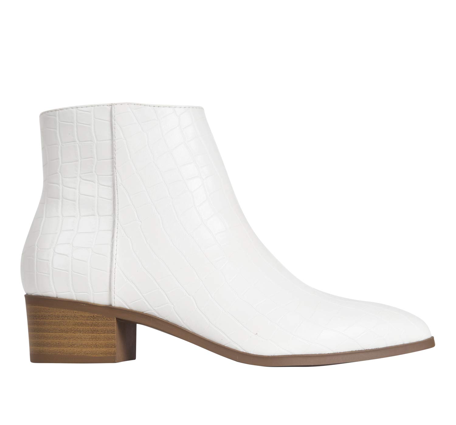 J. Adams Viper Booties for Women - White Faux Crocodile Print Material Pointed Toe Low Heel - 8