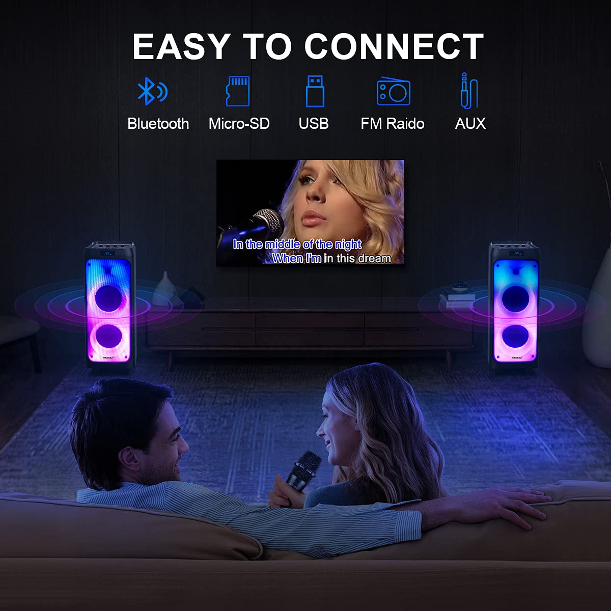 Karaoke Machine with Lyrics Display Screen for Adults, Built-in 15 Inches Tablet & Wifi, Portable Outdoor Bluetooth Loud-Speaker w/Wireless Microphones for Singing Party, Recording, DJ Lights