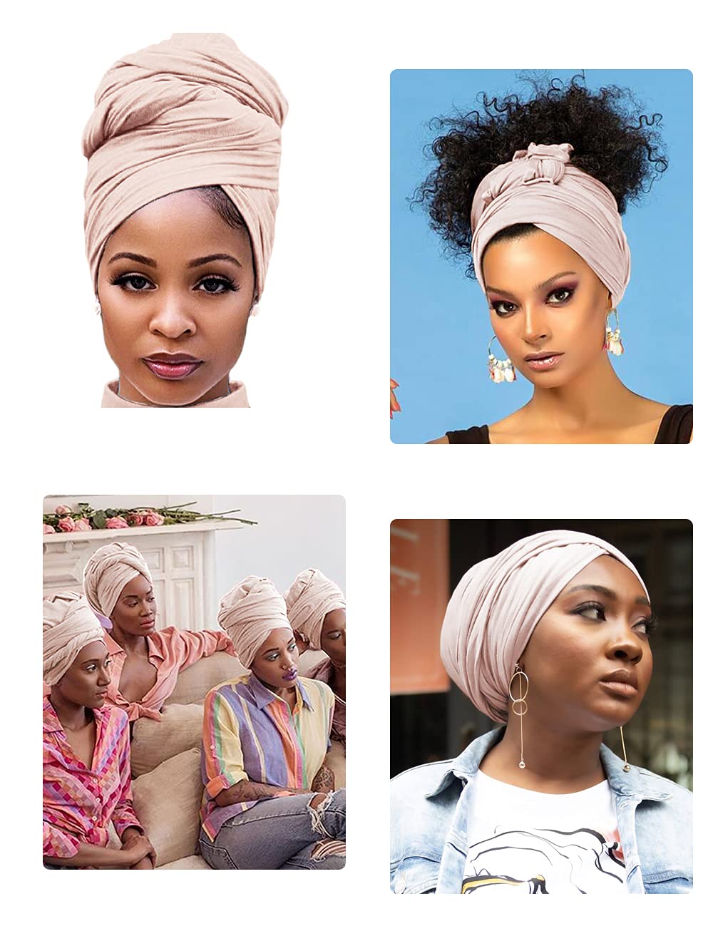 Harewom Jersey Hijab Turban Headwrap Scarf for Black Women Hair Wrap Band Pack (Black&Beige)