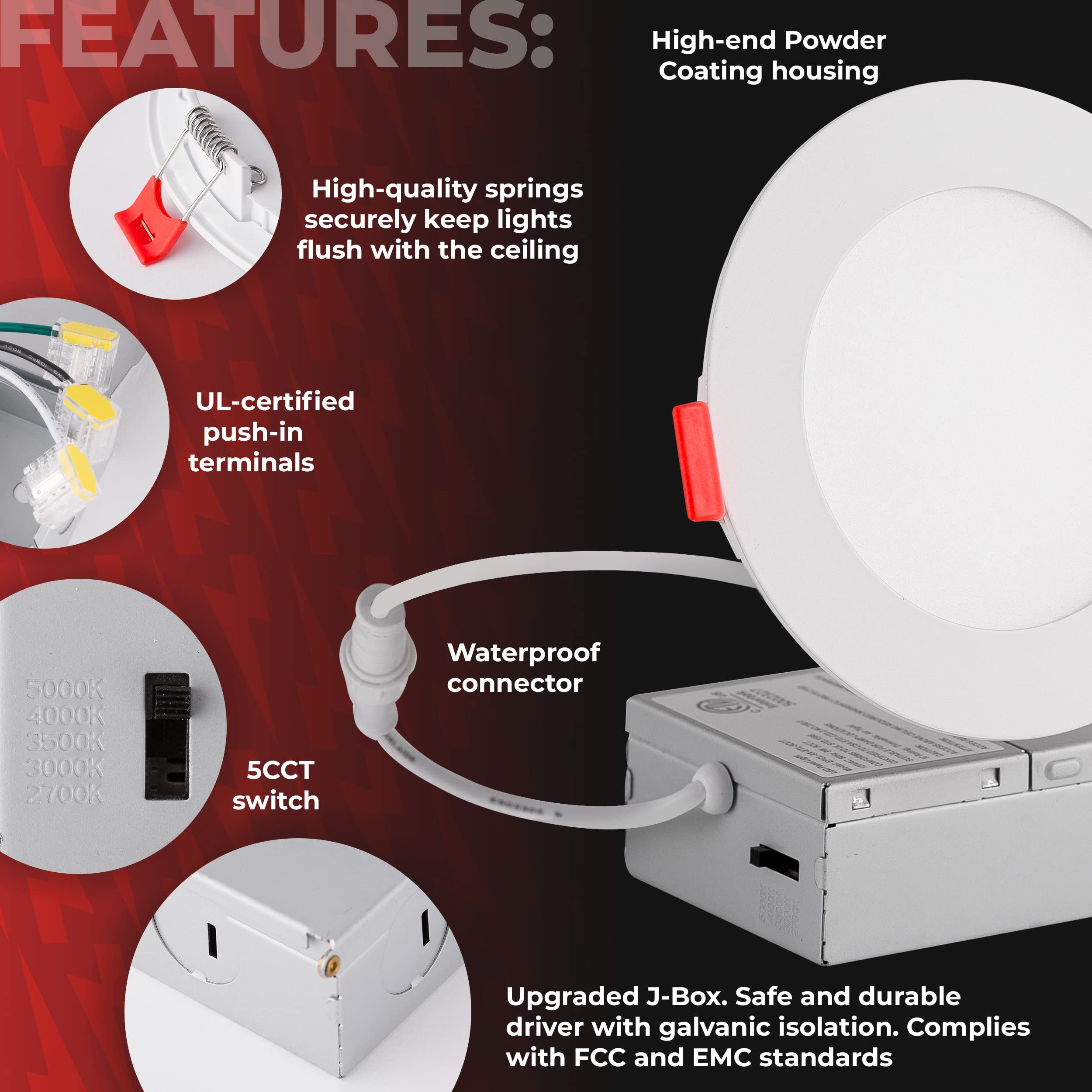 Sehnlich LED Recessed Lighting 6 inch (12 Pack) - LED Ceiling Lights Ultra Thin Dimmable Canless - 2700K/3000K/3500K/4000K/5000K Color Selectable Downlight - 1050LM High Brightness - ETL & Energy Star