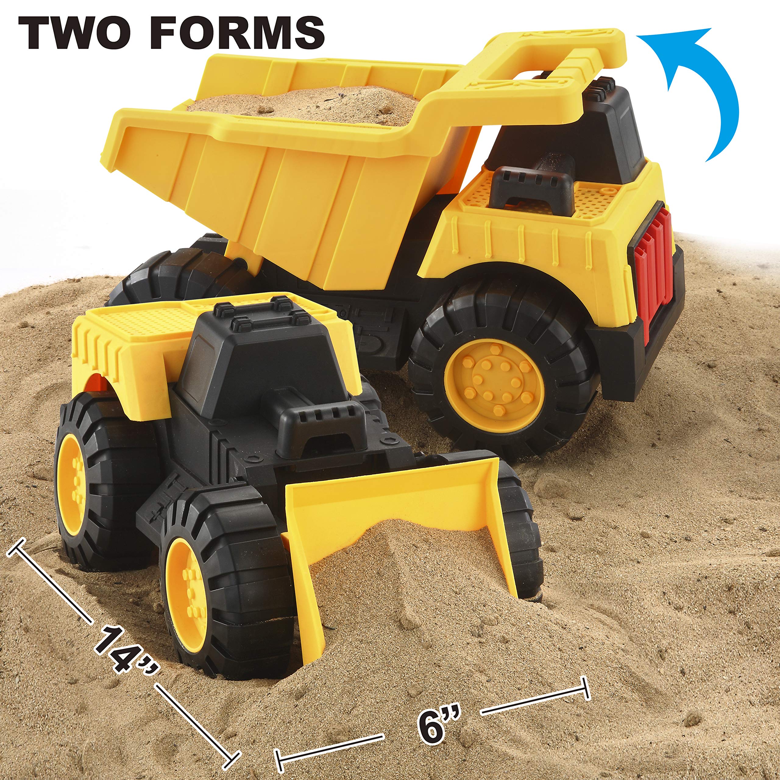 JOYIN 9 PCS Take Apart Assemble Construction Truck Beach Sand Toy Set, for Kids Outdoor Play, Includes Shovels, Rake, Spoon, Castle Mold, and Sand Sifter