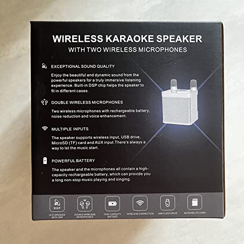 Karaoke Machine with Two Wireless Microphones, Portable Bluetooth Speaker Karaoke Sining Machines for Adults, Kids, Karoke PA System, with Echo and Vocal Cut, Supports TF/USB, AUX in,for Home Party