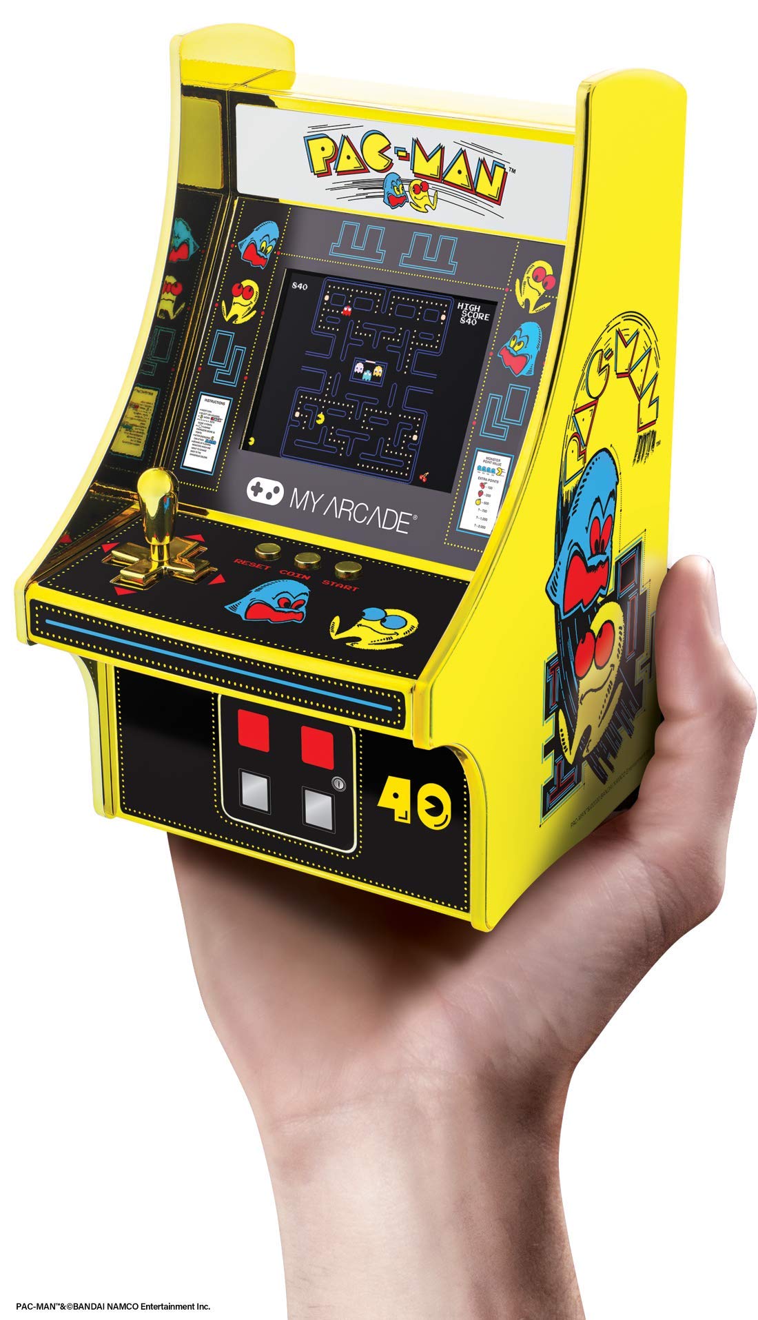 My Arcade Micro Player Mini Arcade Machine: Ms. Pac-Man Video Game & Pac-Man 40th Anniversary Micro Player, Fully Playable, 6.75 Inch Collectible, Full Color, Gold Plated, Yellow