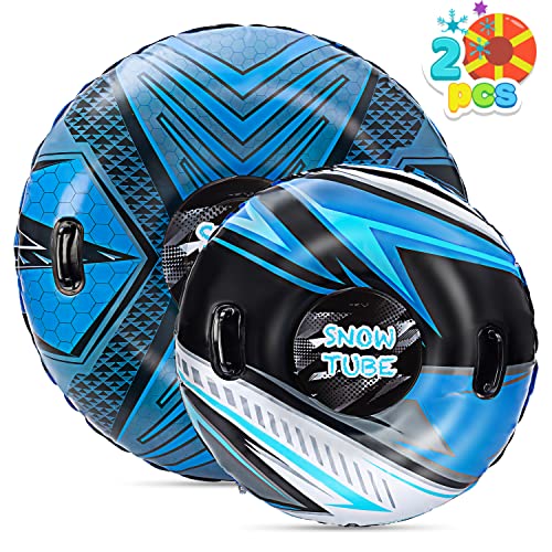 JOYIN Inflatable Snow Tubes 47" & 37"(2 Packs) for Kids and Adults,Heavy-Duty Snow Tube for Sledding, Great Inflatable Snow Sled for Winter Fun and Family Activities(Sporty)