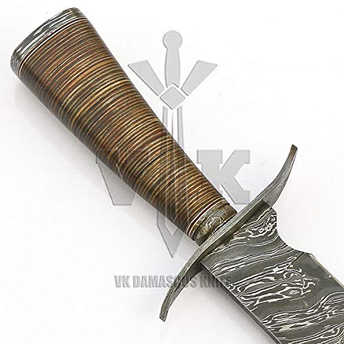 JNR Traders Damascus Steel Fixed Blade Hunting Knife with Leather Sheath - 2285