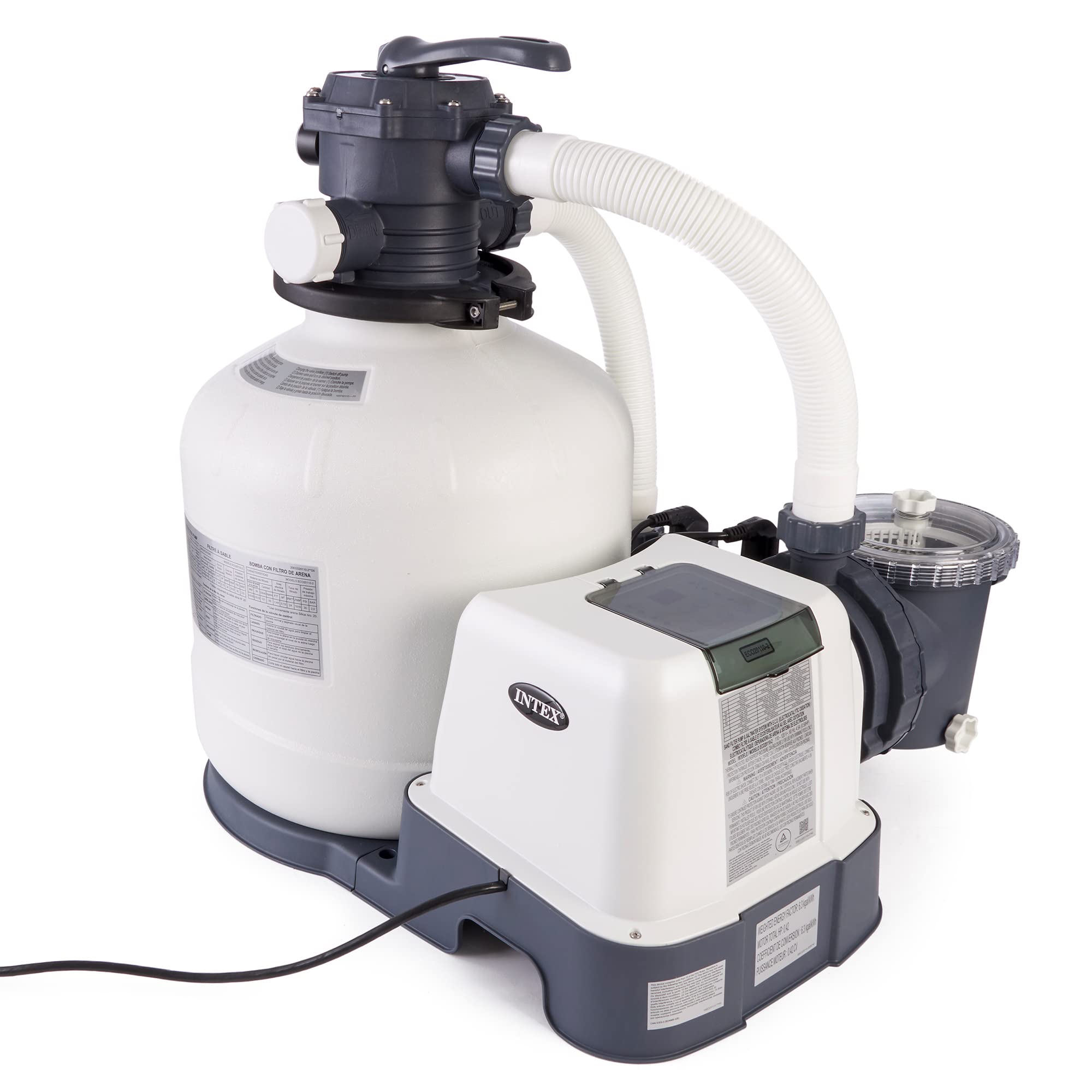 Intex 3000 Sand Filter Pump with Built-in Timer and Automatic Vacuum Cleaner Maintenance Kit for above Ground Outdoor Swimming Pools