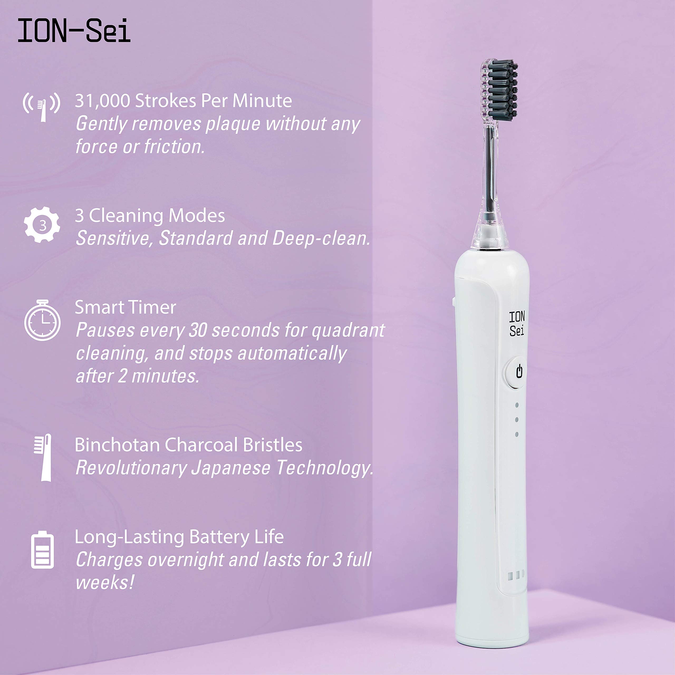 ION-Sei Electric Toothbrush | Battery Powered Smart Sonic Technology | Ultra Soft for Sensitive Teeth and Gums | Deep Cleaning and Gentle Gum Care | Lake Blue
