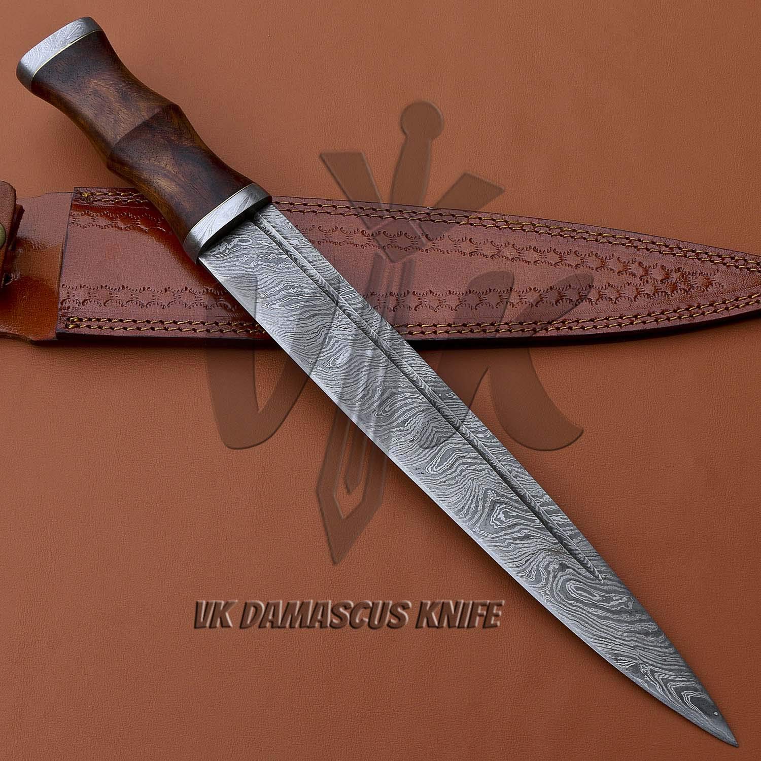 JNR Traders Damascus Steel Full Tang Fixed Blade Hunting Knife with Leather Sheath -4002