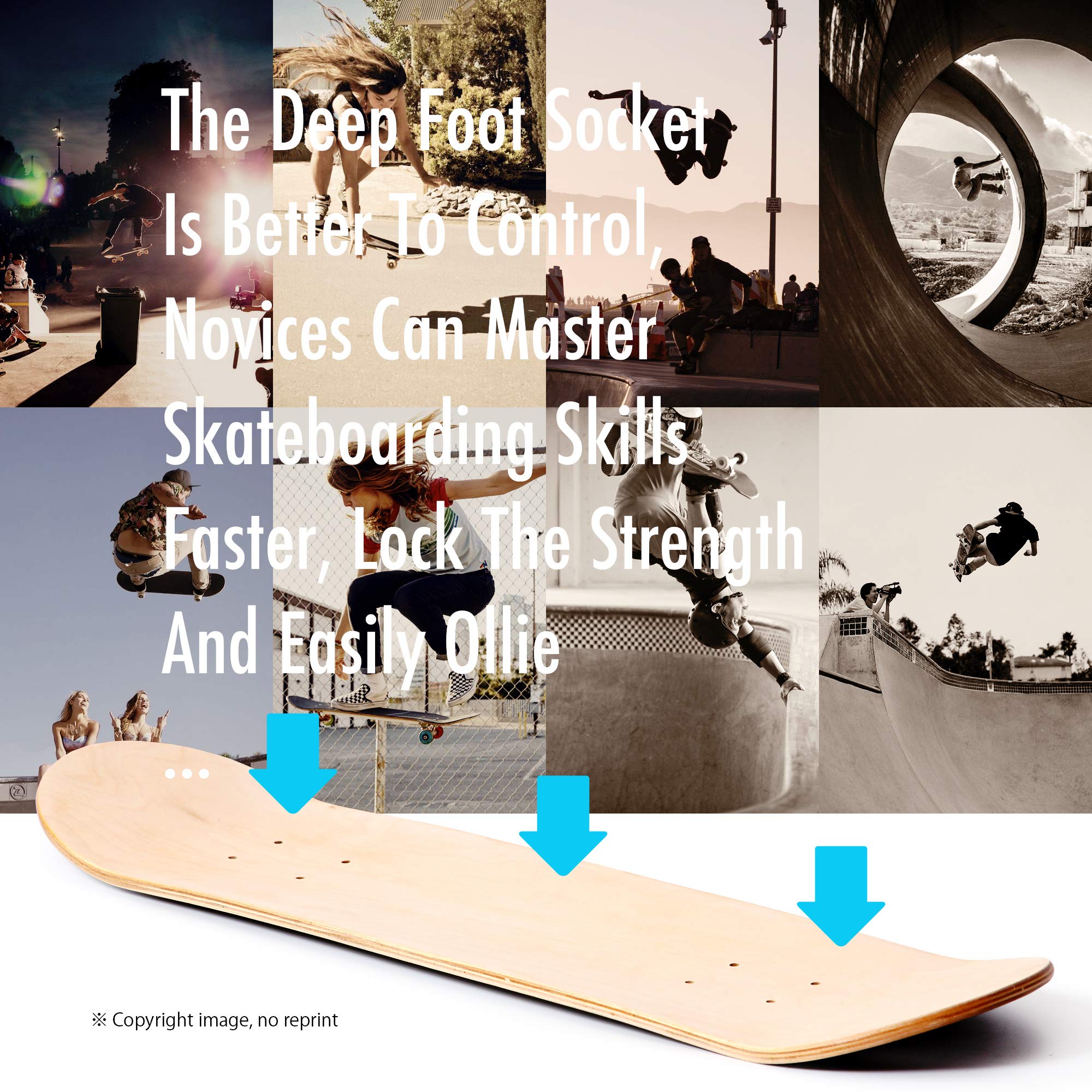 JFJ Maple Skateboard Decks Double Tail Skateboard Light Decks Free Skateboard Grip Tape (Wood, 2 PCS)