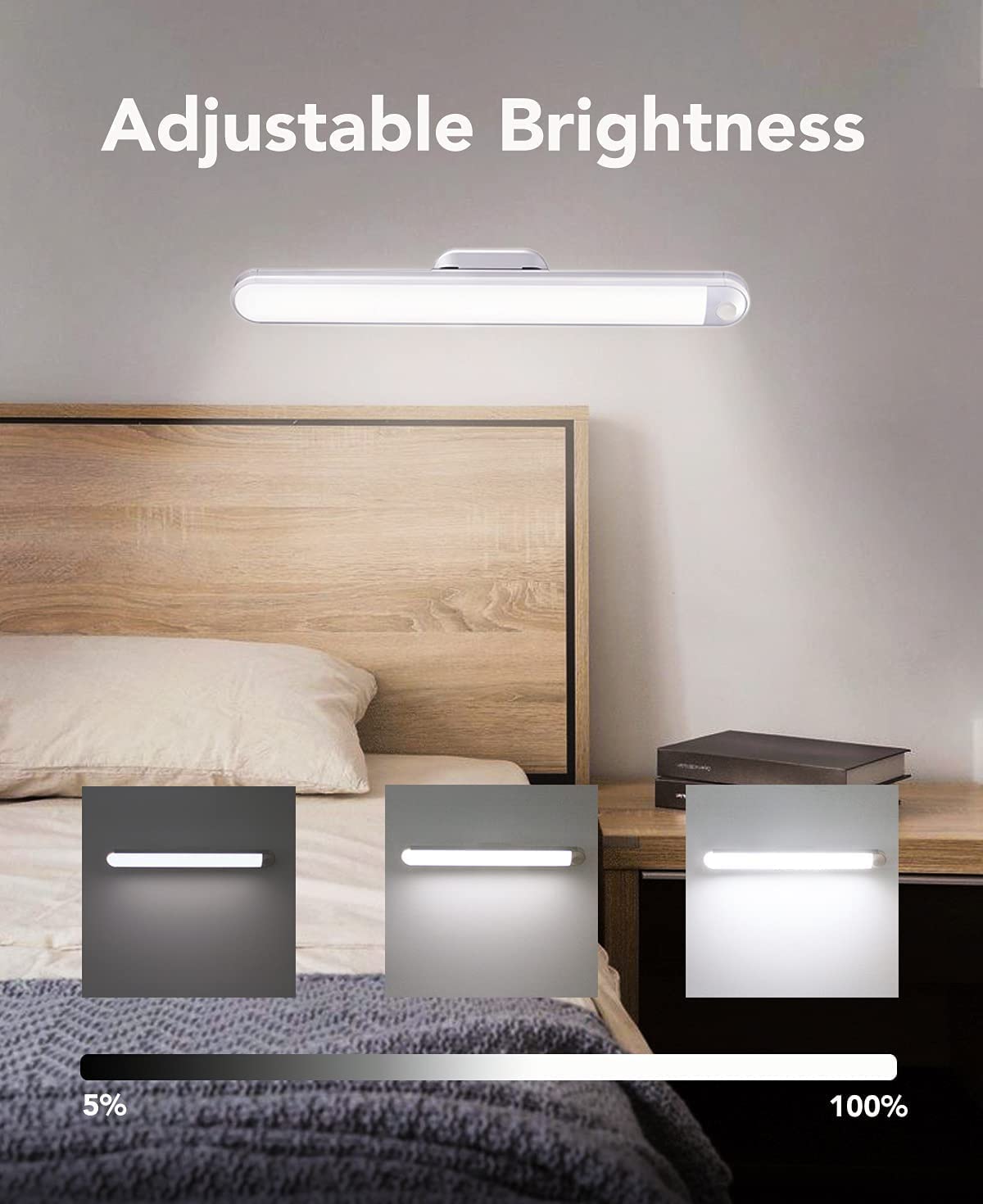 KAGWON Wall Reading Light, 6W 26 LED 2600mah Battery, Stick on Bunk Bed Lamp Dimmable Tap Bar Lights Magnetic Mounted Wireless Under Cabinet Lighting Rechargeable Closet for Vanity Makeup Mirror