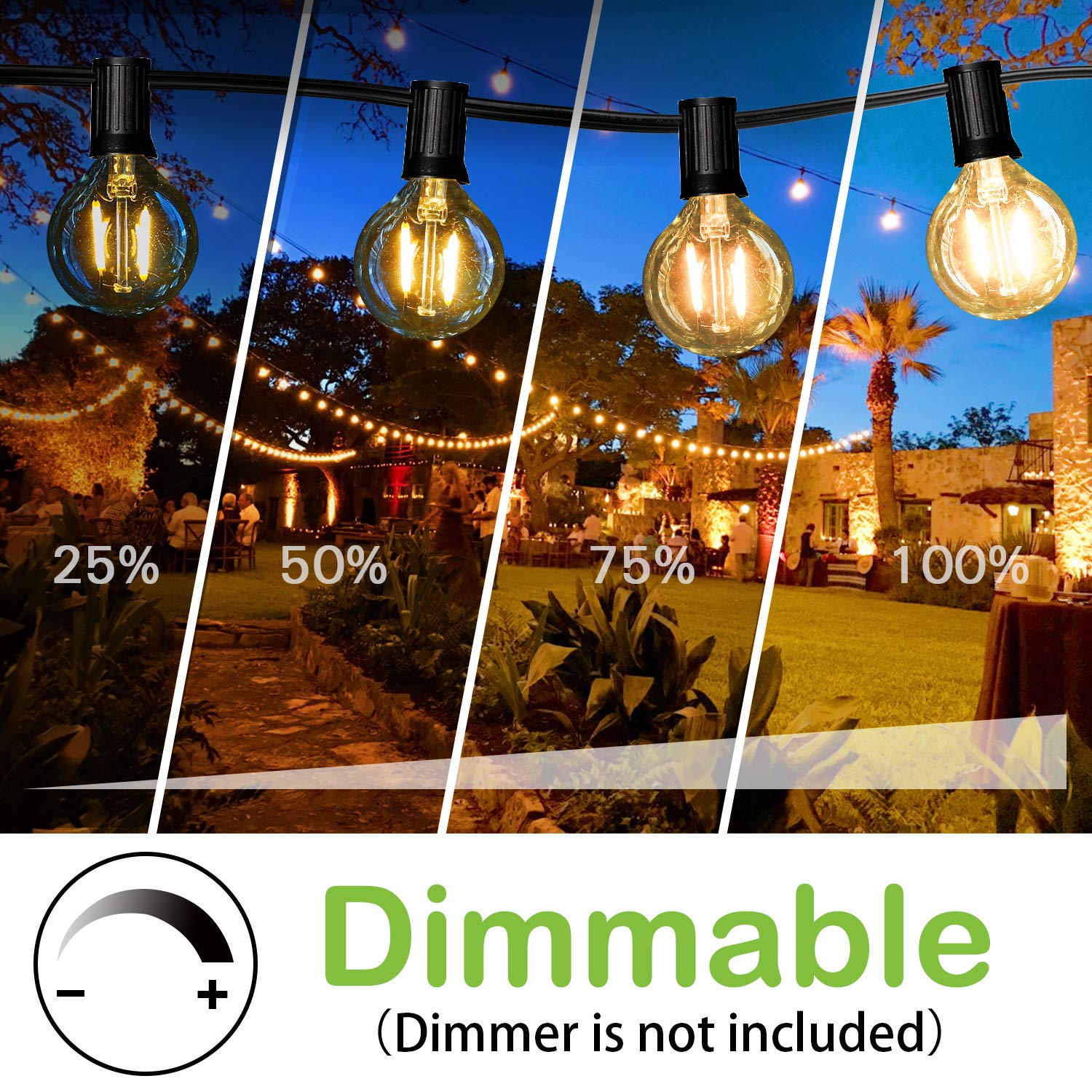 hykolity 50FT LED Outdoor Globe String Lights with 25 Hanging Sockets, Dimmable 27x1W Vintage Edison Bulbs(2 Spare), Warm White Waterproof Patio String Lights for Garden Backyard Bistro Pergola