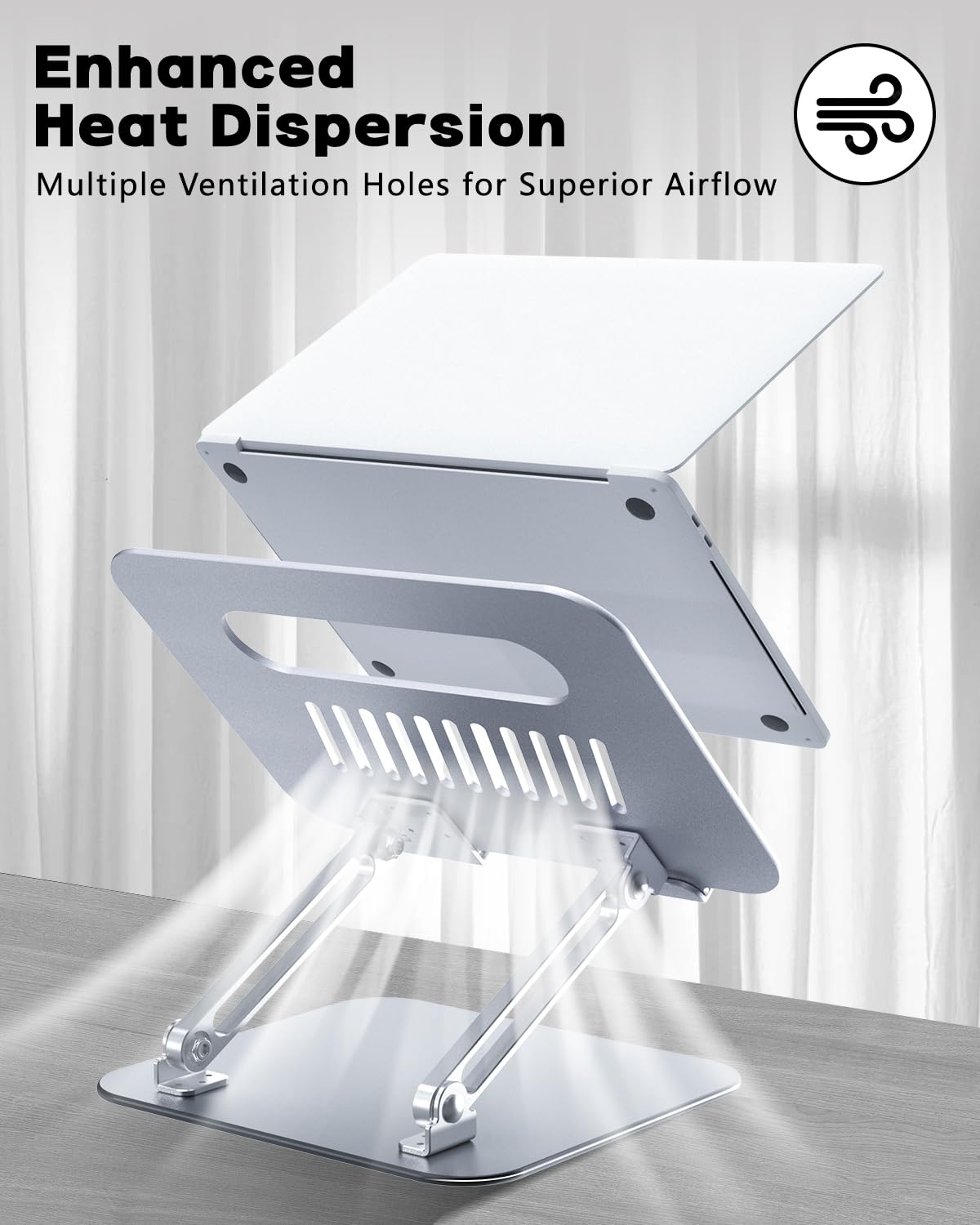 HUAEU Laptop Stand for Desk Adjustable Laptop Holder - Portable Computer Stand Ergonomic Stand for MacBook, MacBook Pro Laptop, Chromebook and All Other 10- to 17-Inch Notebo Laptops Silver