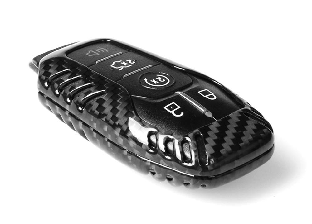 iJDMTOY Genuine Carbon Fiber Key Fob Protective Cover Case Compatible with Ford 4/5-Button Intelligent Access Key (Fusion Mustang Explorer MKZ MKX, etc)