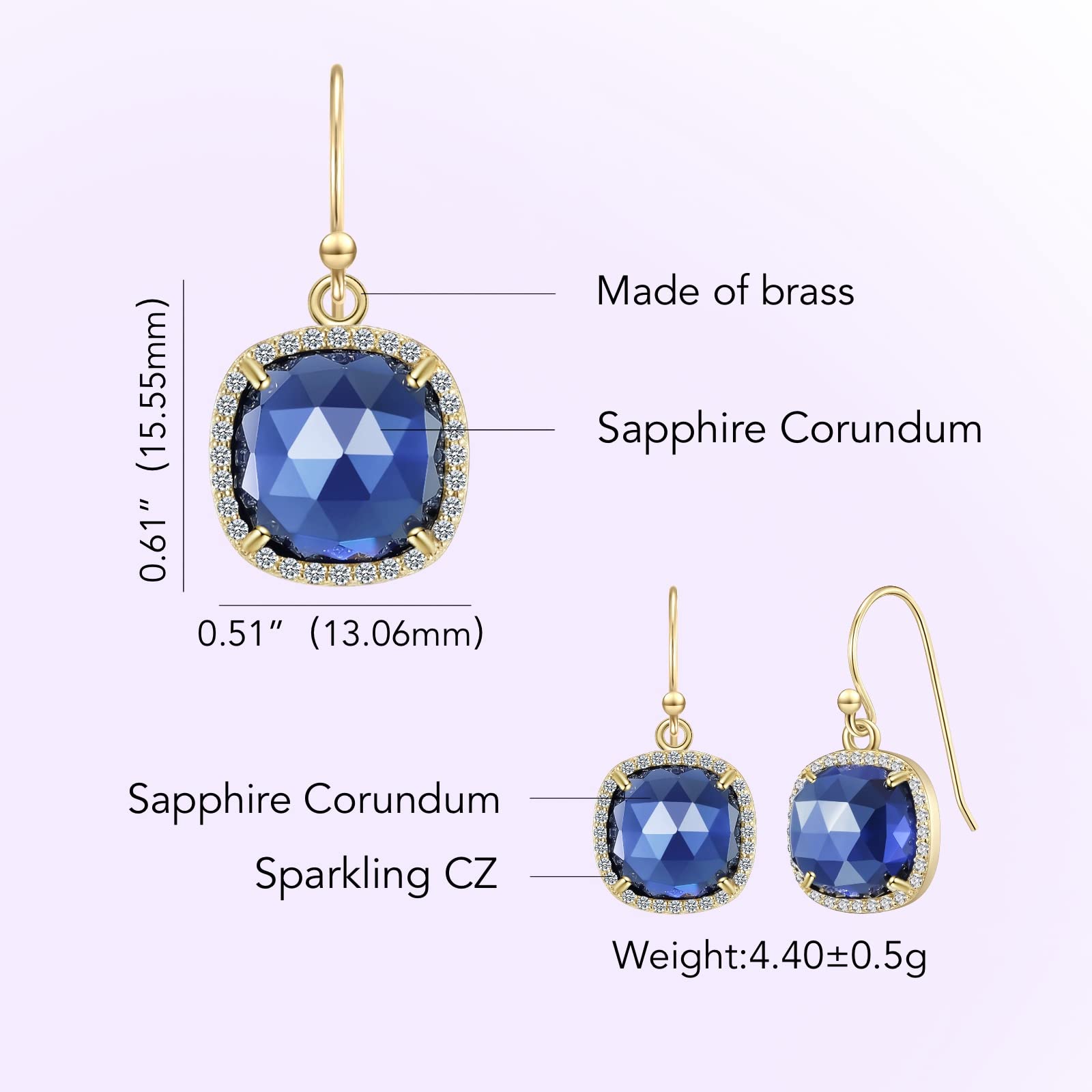 Jupiter Natural Sapphire Gemstone Earrings - 14k Gold Plated Genuine Gemstone Dangle Women Earrings, 10mm Natural Sapphire, Sapphire Dangle Earrings Gifts