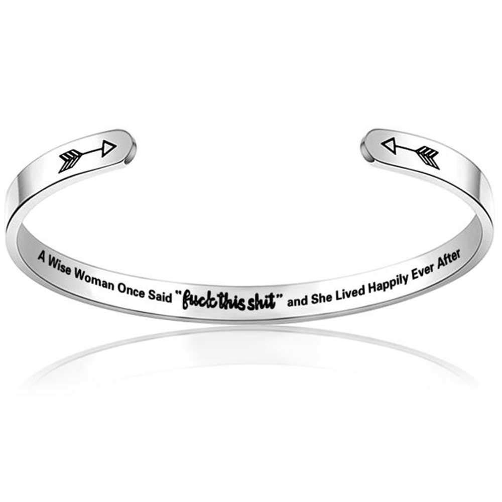 Jude Jewelers Stainless Steel Inspirational Encouragement Graduation School Open Cuff Bangle Bracelet (A wise women once said fuck this shitâ)