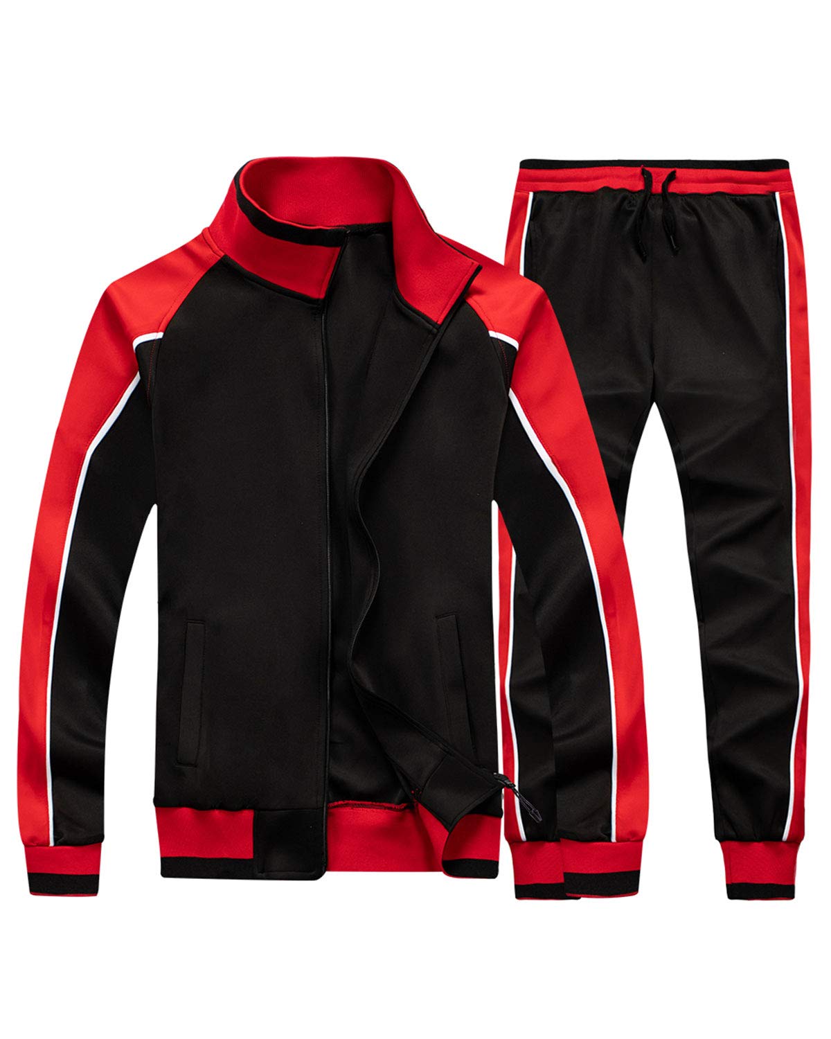 IXIMO Men's 2 Piece Tracksuit Full Zip Contrast Casual Sweatshirt & Jogger Sports Set Training Wear Black L