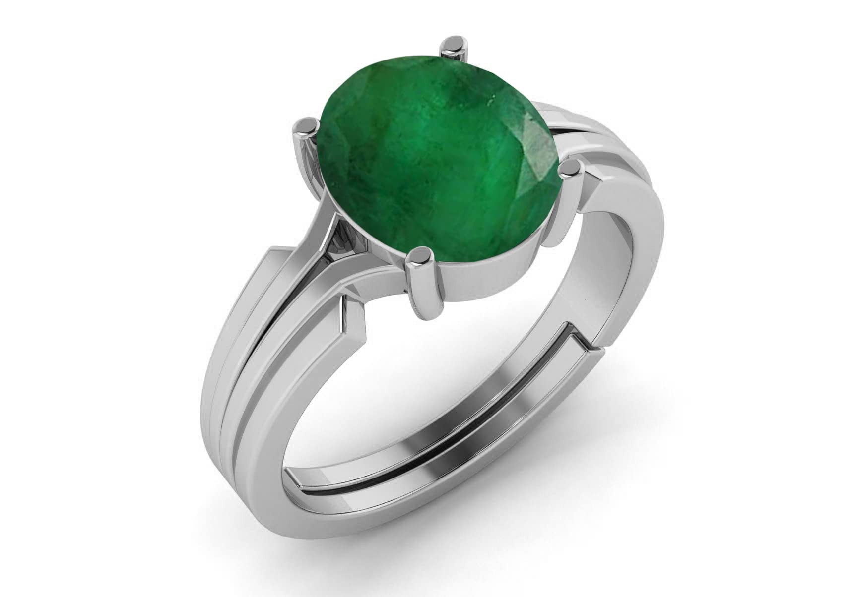 LMDPRAJAPATIS 4.74 Ct Emerald Gemstone Certified Silver Plated Adjustable Ring For Men And Women